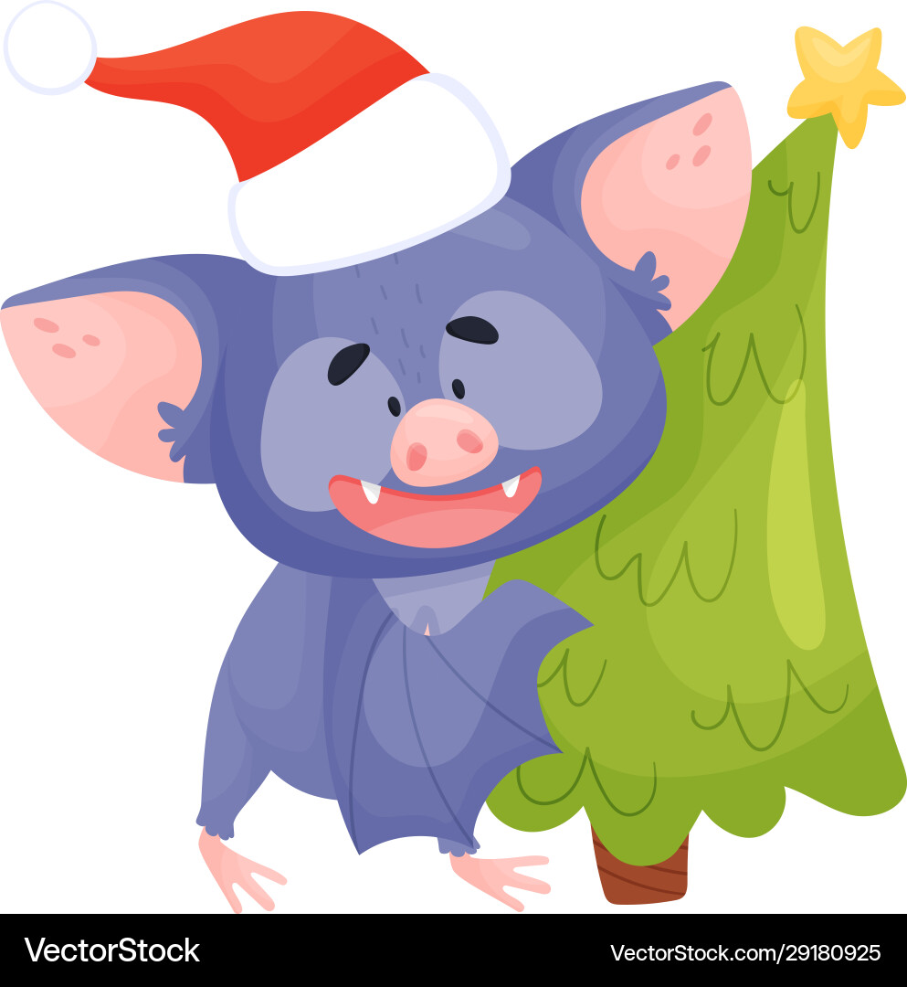Cartoon bat carrying christmas tree Royalty Free Vector