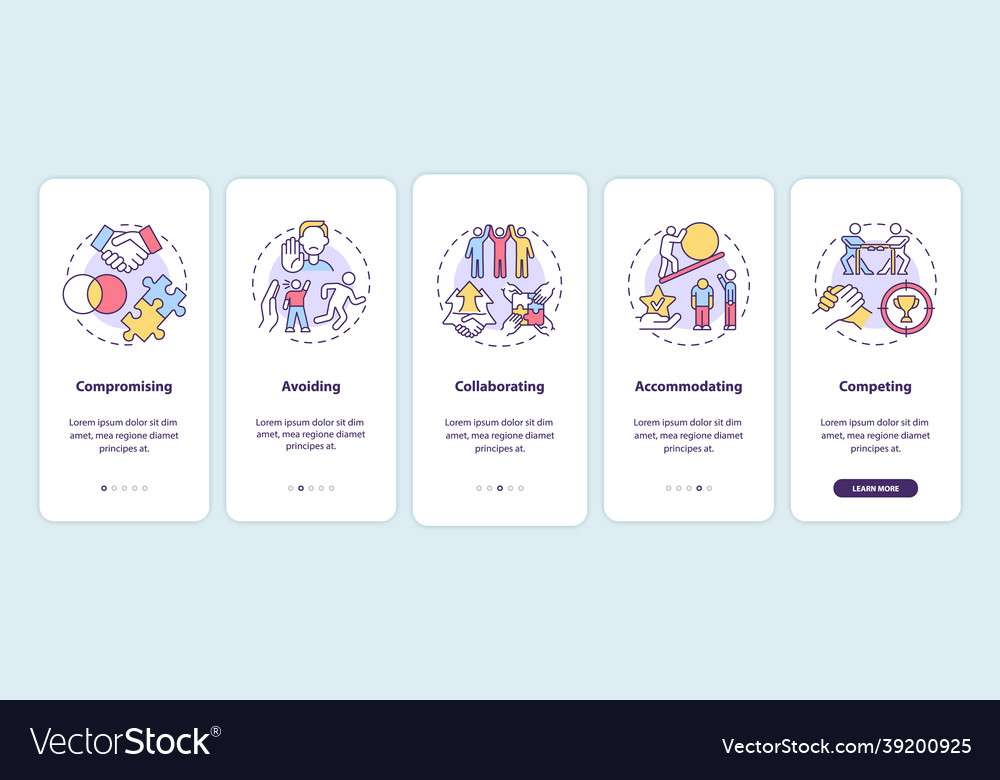 Conflict Resolution Strategies Onboarding Mobile Vector Image
