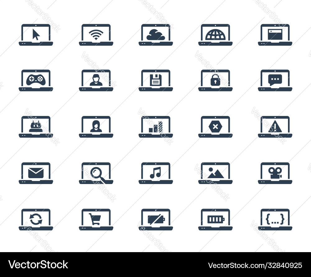 Laptop related icon set in glyph style Royalty Free Vector