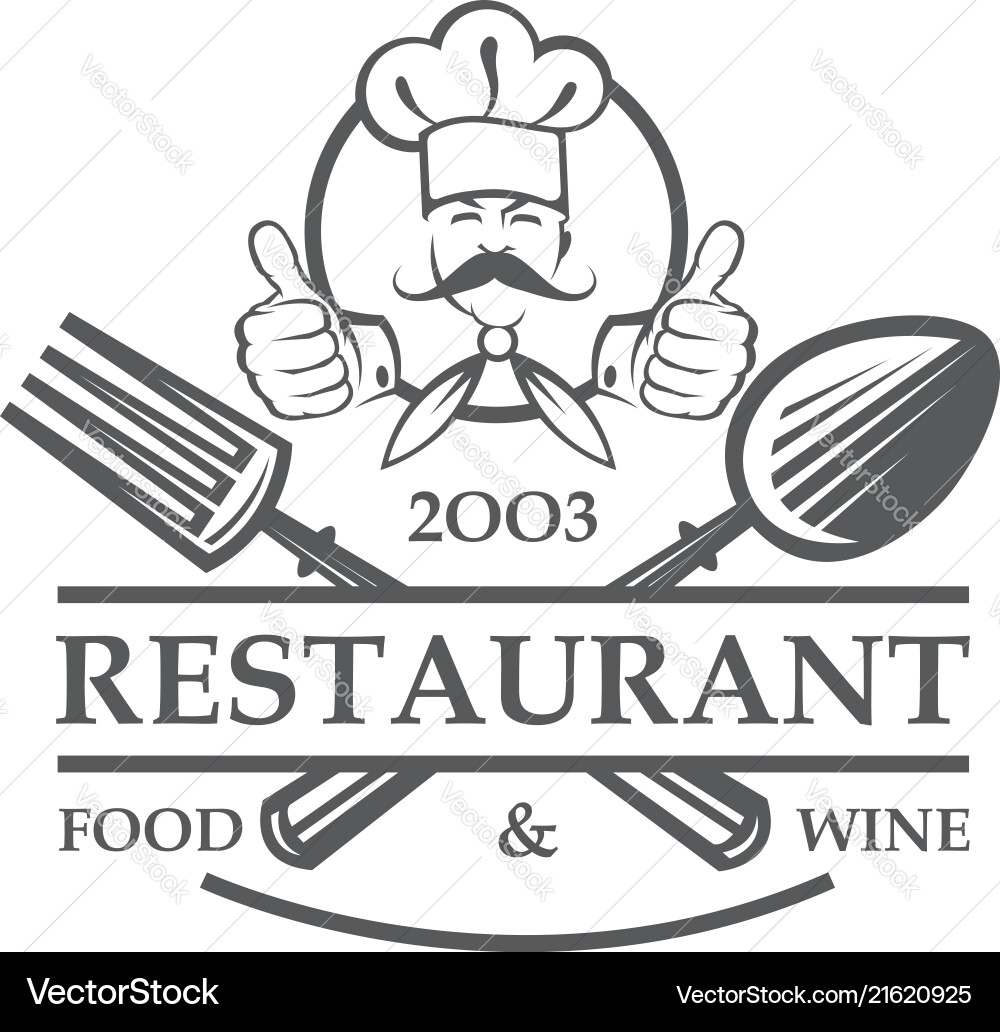 Restaurant label with chef crossed spoon and fork Vector Image