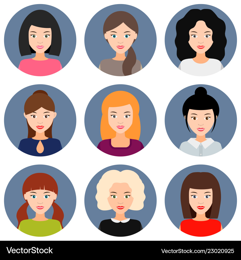 Round avatar girls Royalty Free Vector Image - VectorStock