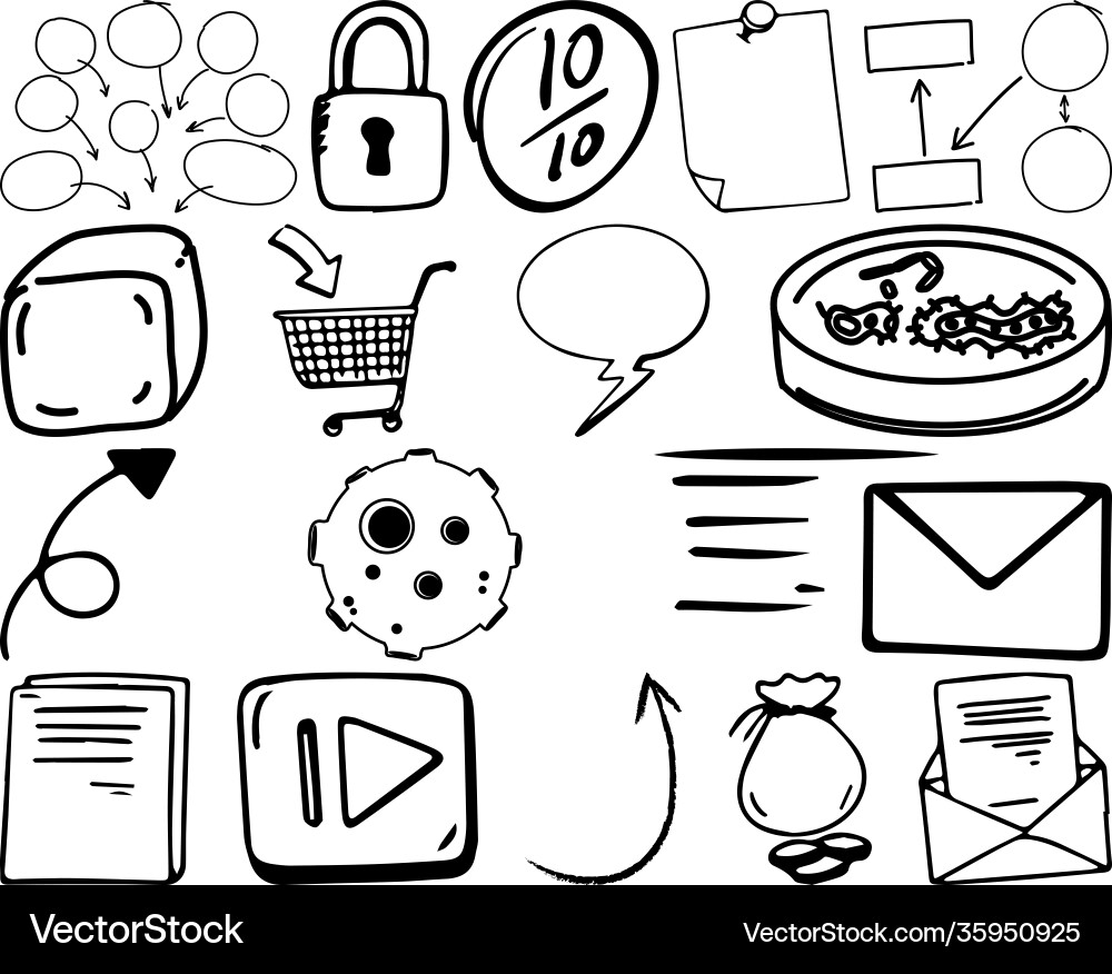 Set item and symbol hand drawn doodle Royalty Free Vector