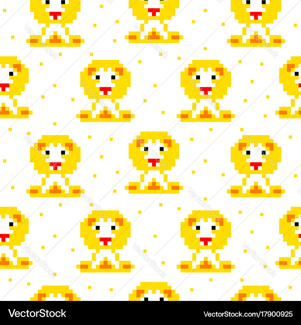 Yellow lion cartoon pixel art seamless pattern Vector Image