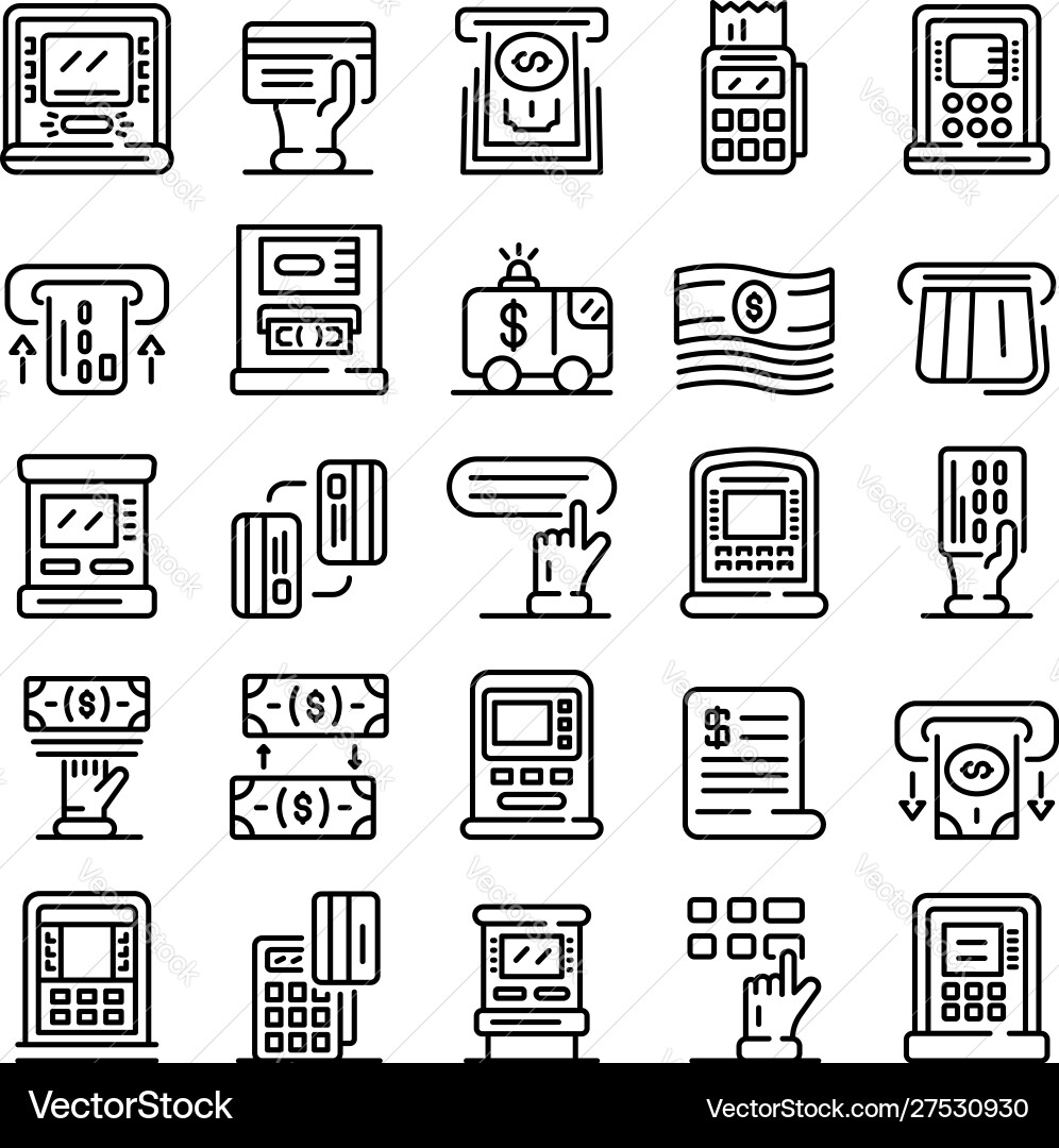 Atm machine icons set outline style Royalty Free Vector