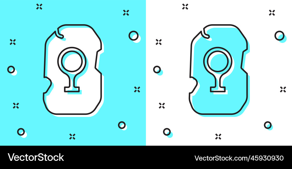 Black line magic rune icon isolated on green Vector Image