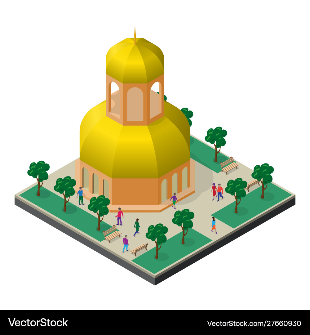 Cityscape in isometric view temple in park Vector Image