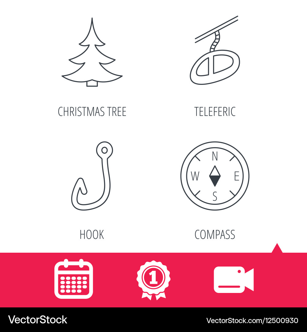 Fishing hook teleferic and compass icons Vector Image