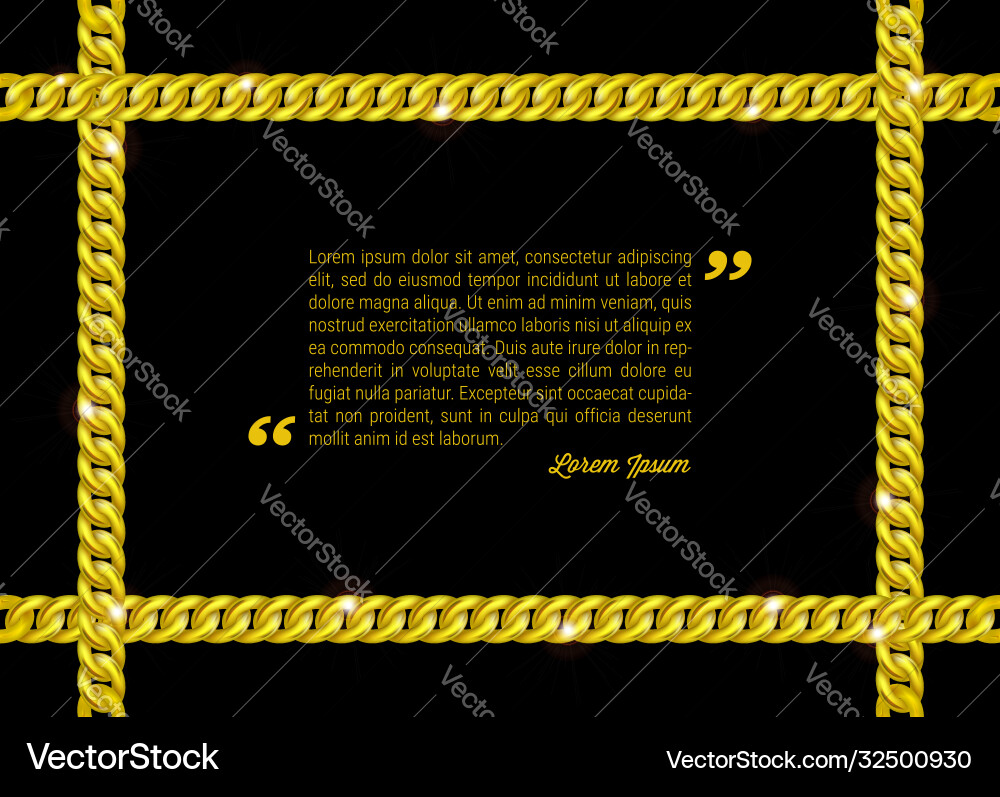 Gold chain square border realistic jewelry object Vector Image