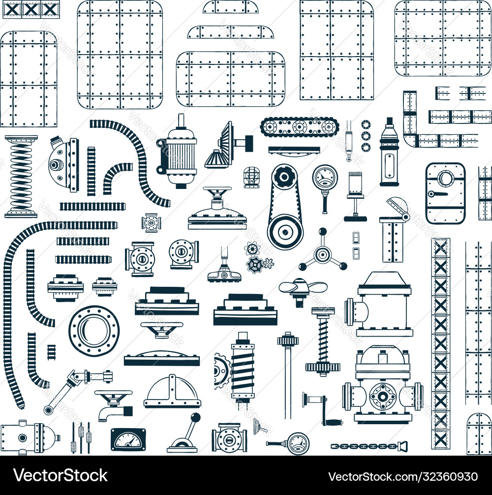 Monochrome steampunk spare parts Royalty Free Vector Image