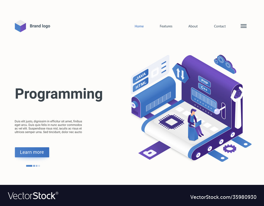 Programming modern technology isometric landing Vector Image