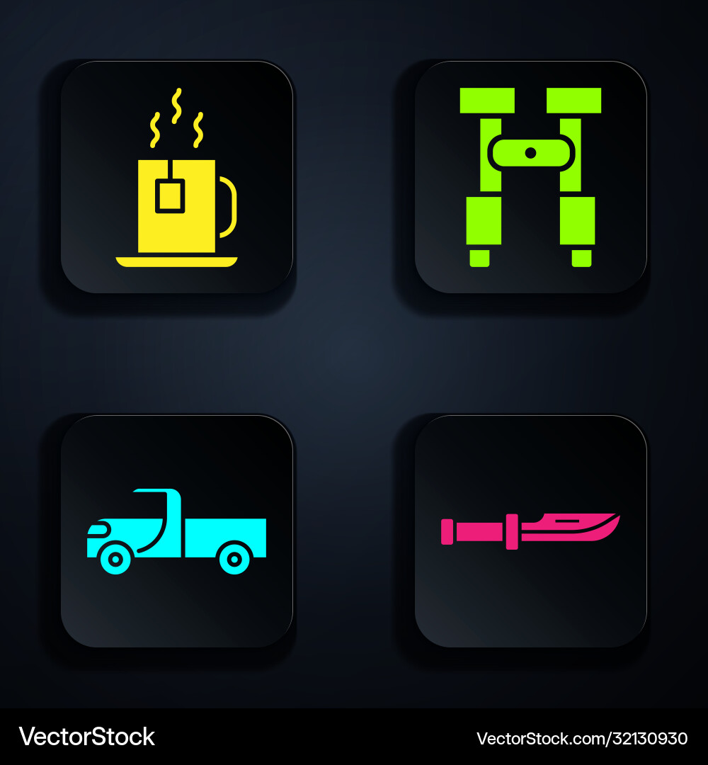 Set camping knife cup tea with tea bag pickup Vector Image