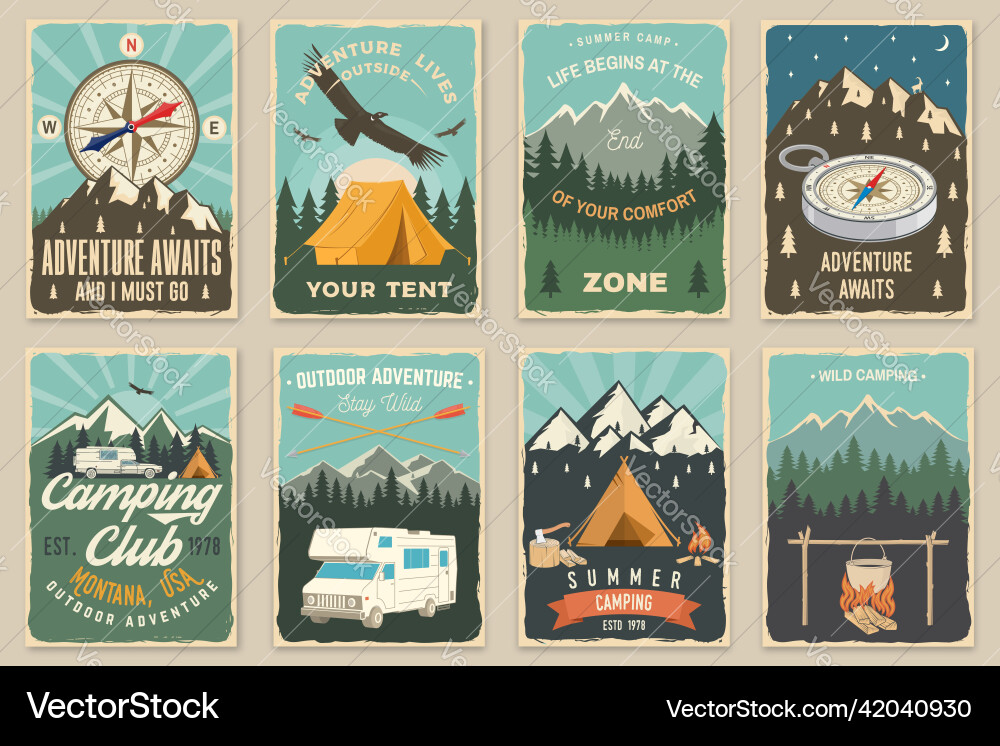 Set of camping retro posters Royalty Free Vector Image