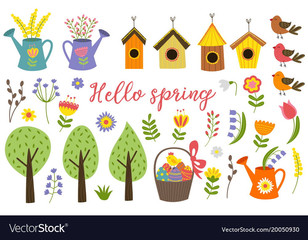 Set of isolated elements spring Royalty Free Vector Image