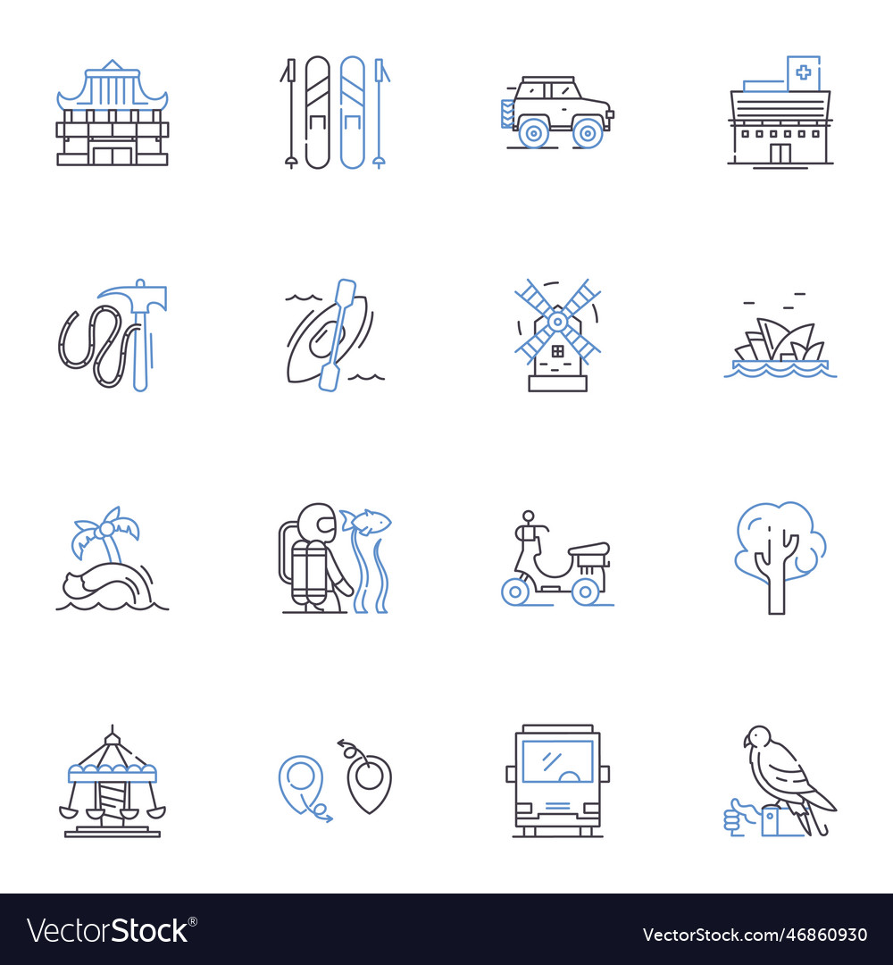 Trip agency line icons collection adventure Vector Image Trip agency line icons collection adventure Vector Image