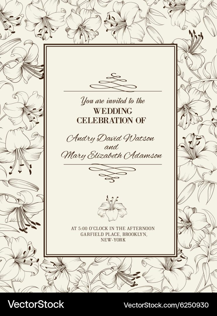 Wedding card with lily flowers Royalty Free Vector Image