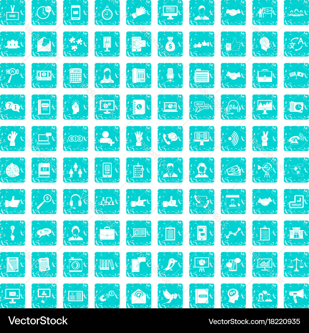 100 dialog icons set grunge blue Royalty Free Vector Image
