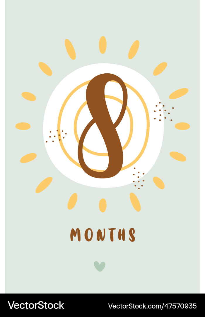 8 months baby card milestone Royalty Free Vector Image