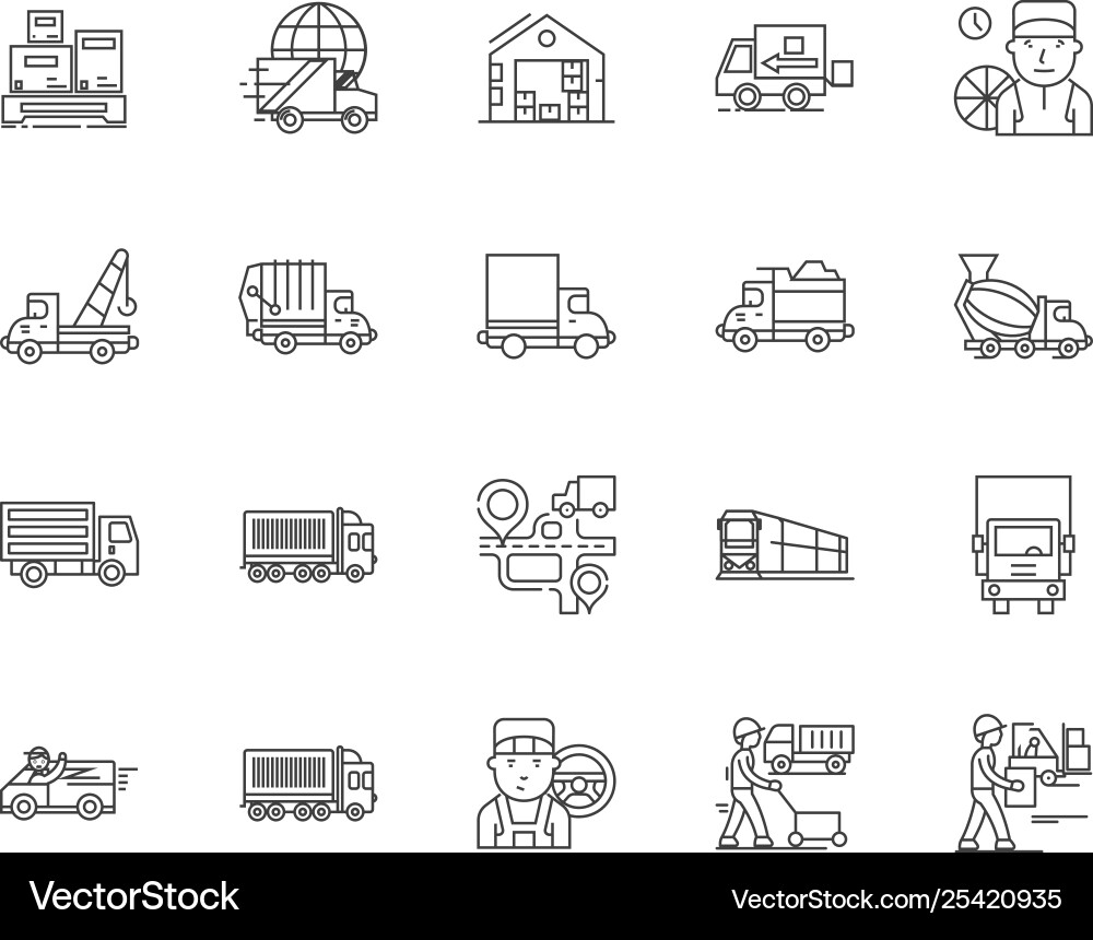 Cargo logistic line icons signs set Royalty Free Vector