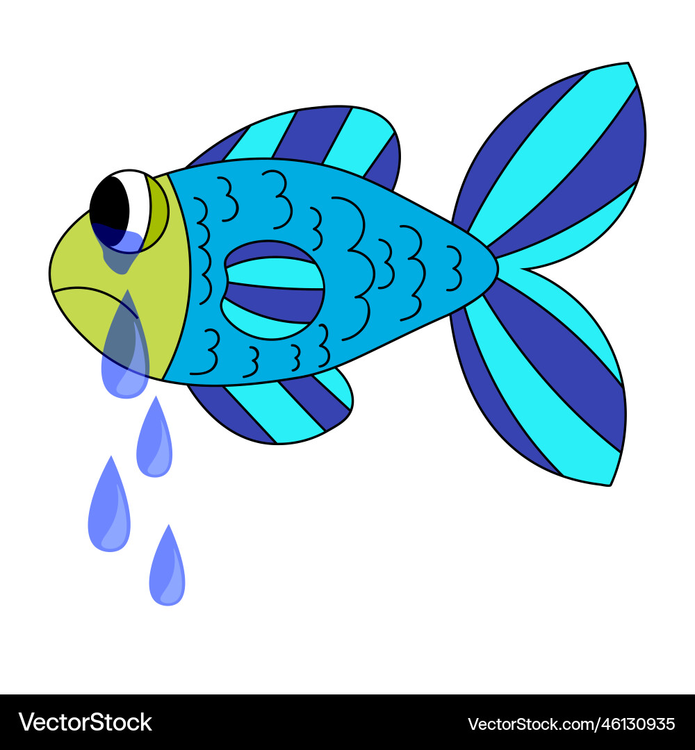 Crying cartoon fish dropping the tears Royalty Free Vector