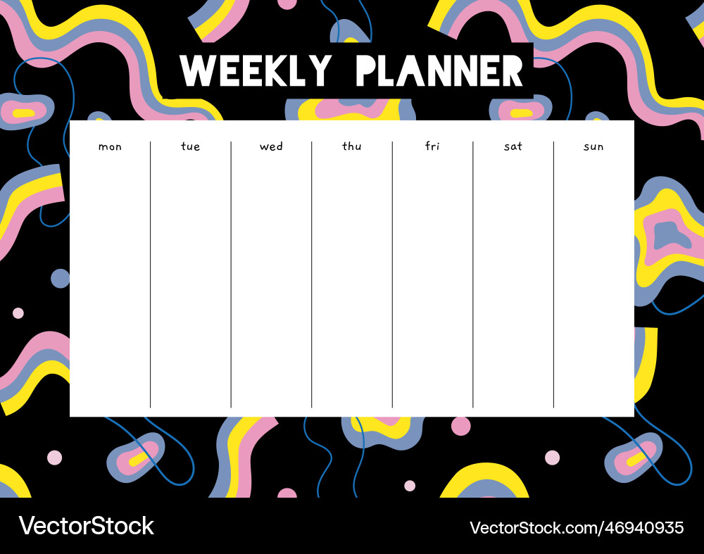 Cute weekly planner with abstract shapes and Vector Image