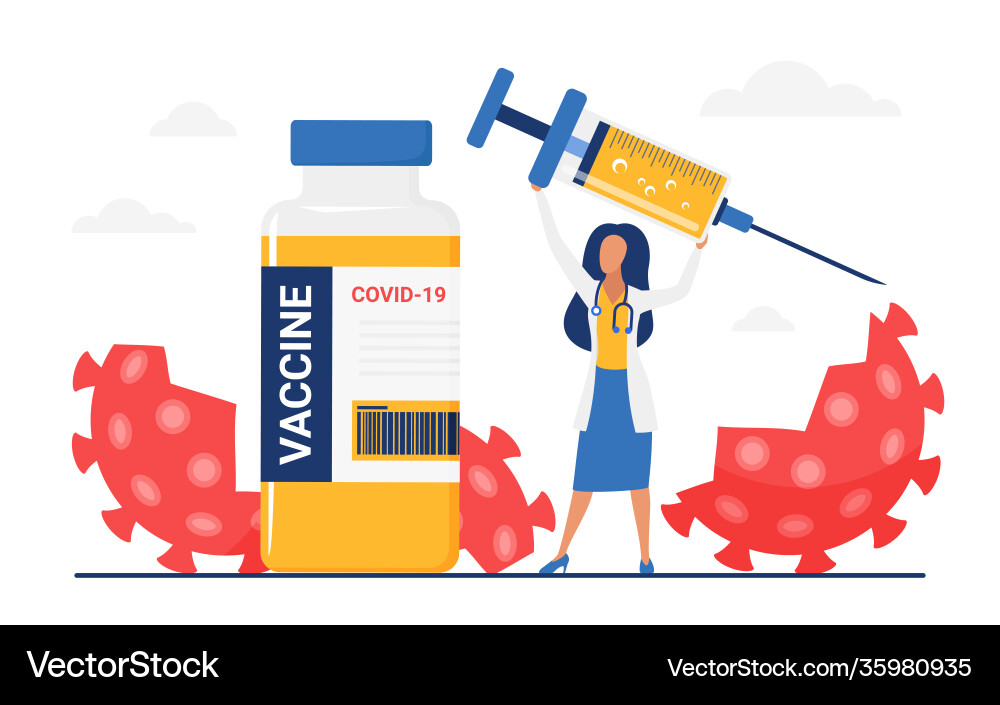 Defeat destroy corona virus cells vaccination Vector Image