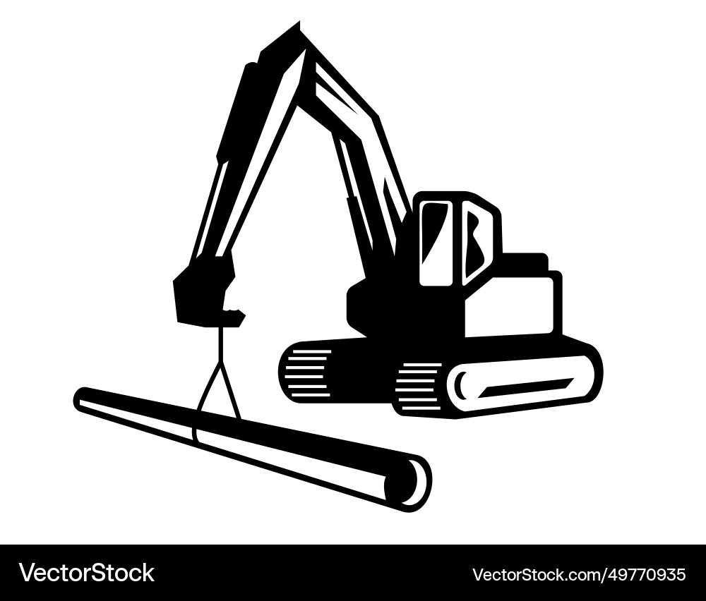 Digger excavator with boom crane laying pipe Vector Image