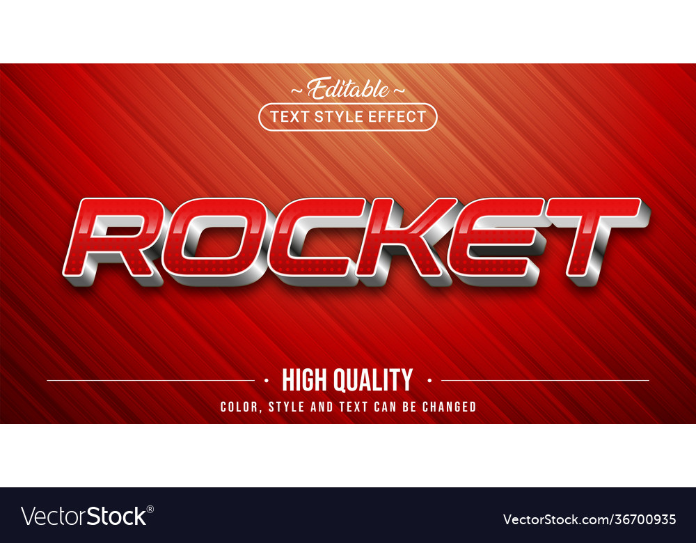 Editable text style effect - red rocket text Vector Image
