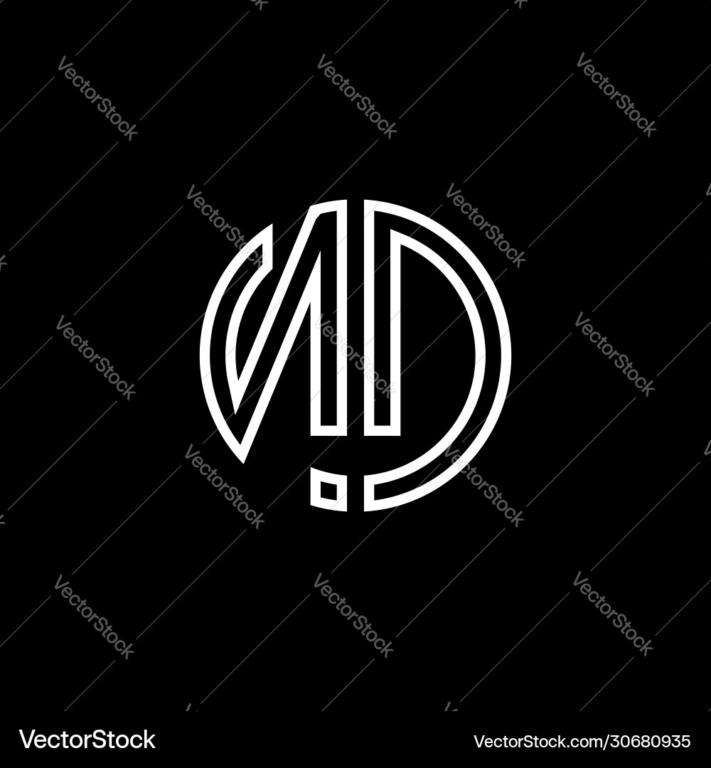Nd monogram logo circle ribbon style outline Vector Image