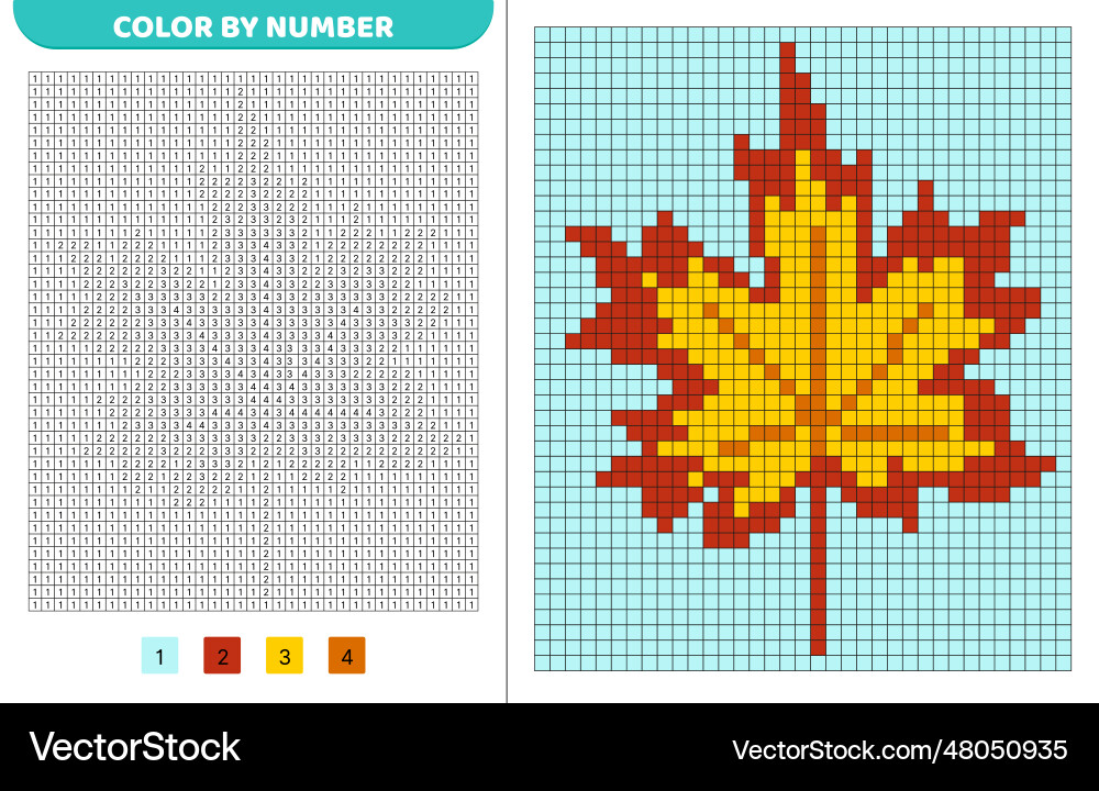 Orange red autumn maple leaf color by number Vector Image