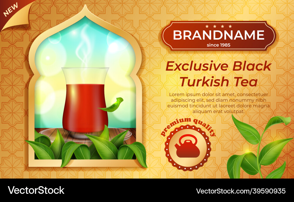 Realistic detailed 3d exclusive black turkish tea Vector Image