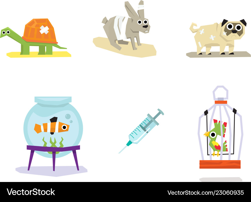 Sick and wounded animals set veterinary care Vector Image