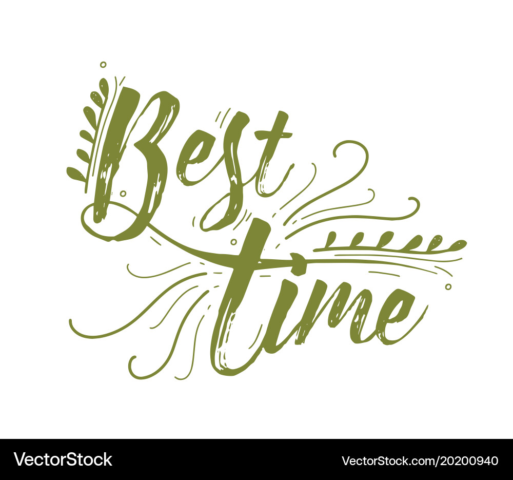 Best time lettering handwritten with elegant green