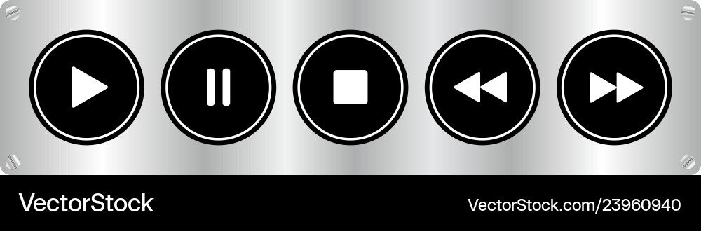 Black white music control buttons with screws Vector Image