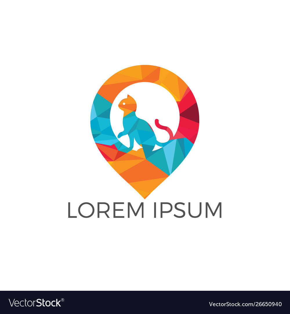Cat and map pointer logo design Royalty Free Vector Image