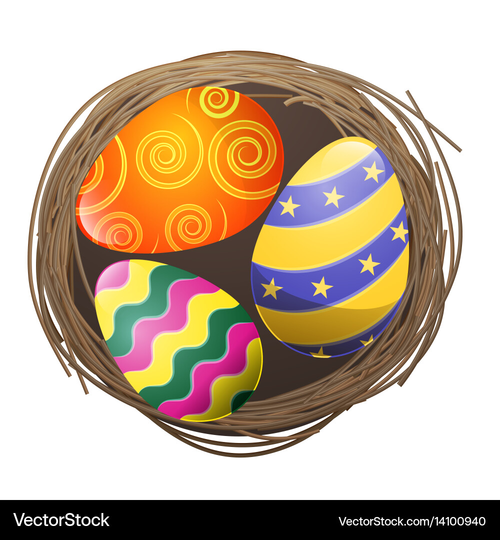 Colored eggs in bird nest isolated Royalty Free Vector Image