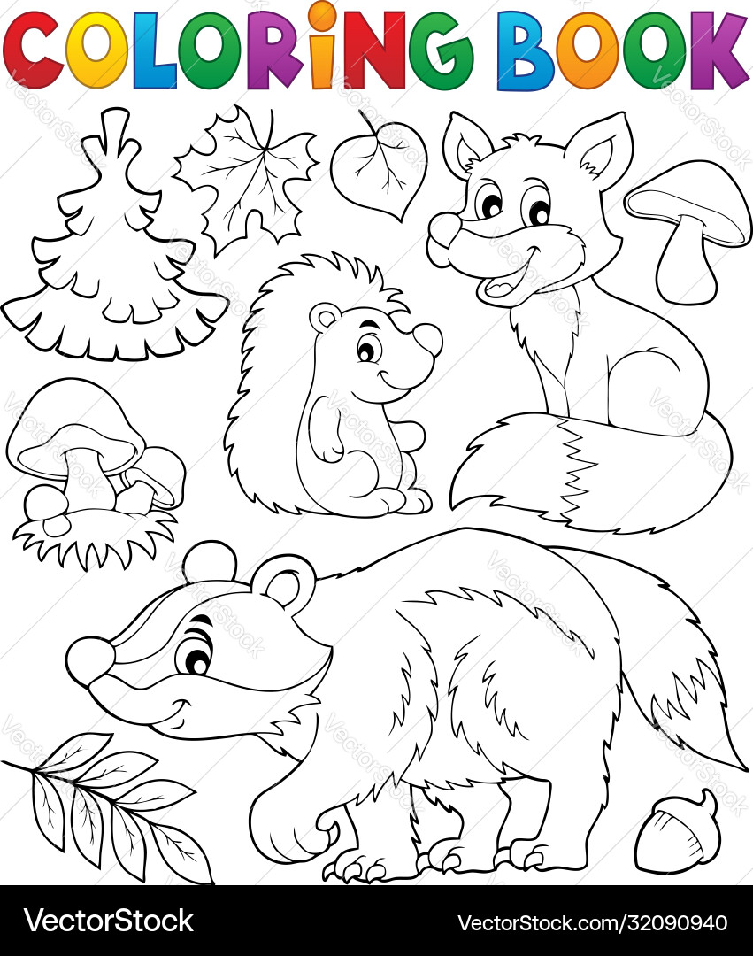Coloring book forest wildlife theme 1 Royalty Free Vector