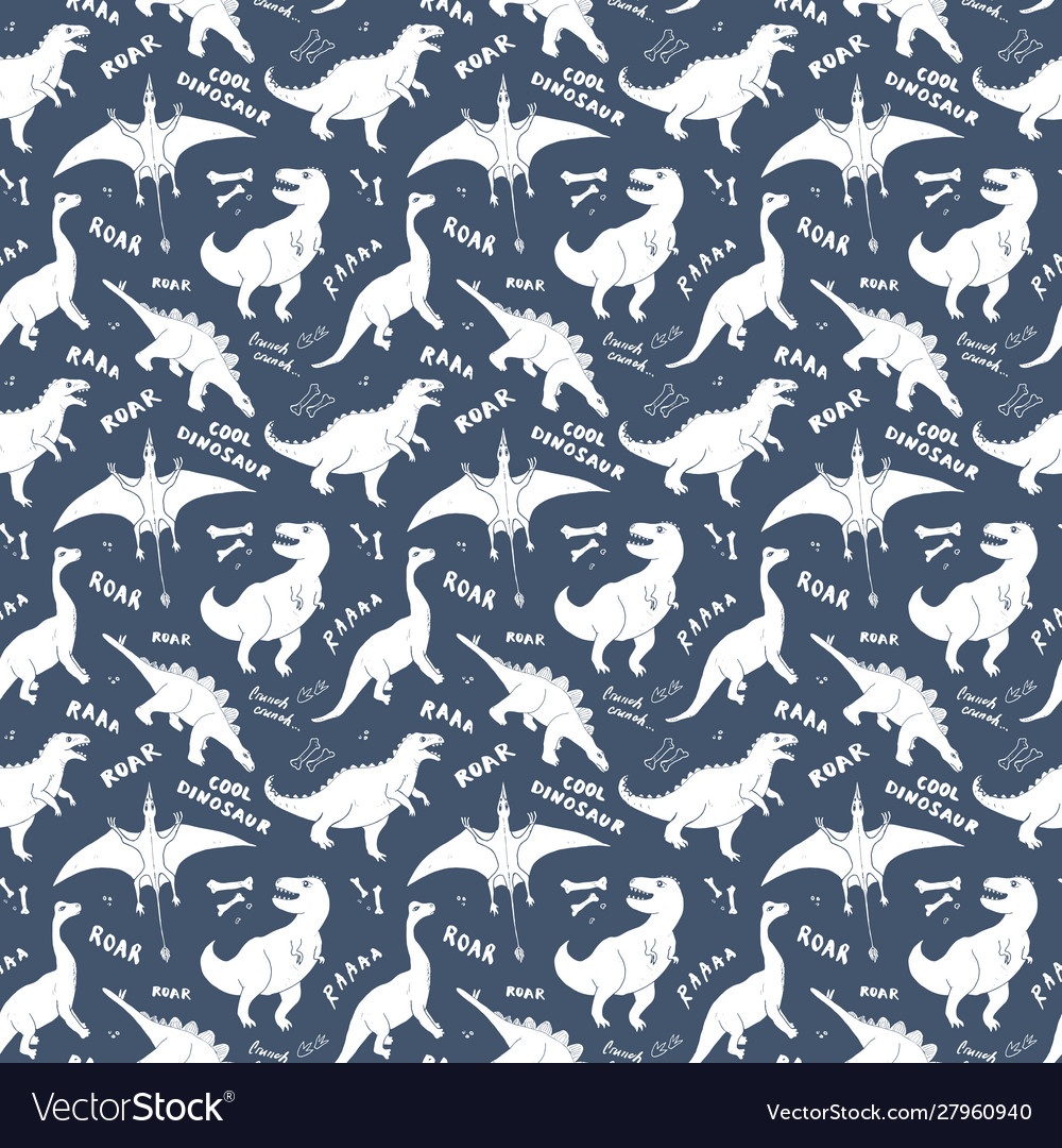 Dino seamless pattern cute cartoon hand drawn Vector Image