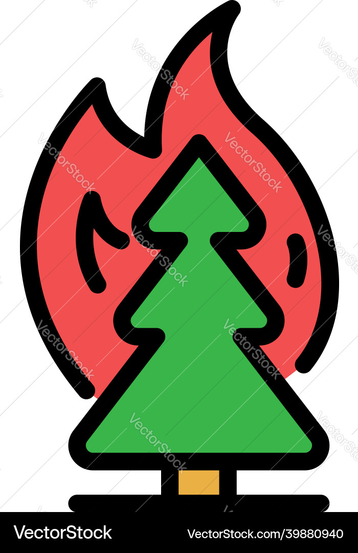 Fir tree burning in fire icon color outline Vector Image