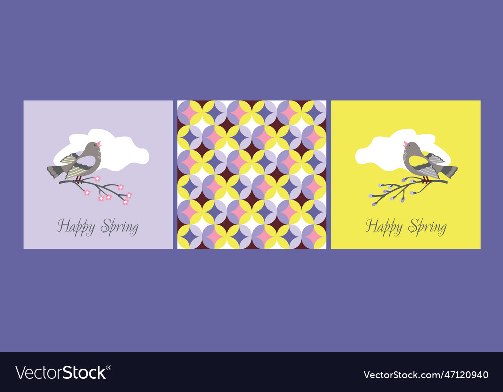 Happiness spring card pattern set Royalty Free Vector Image