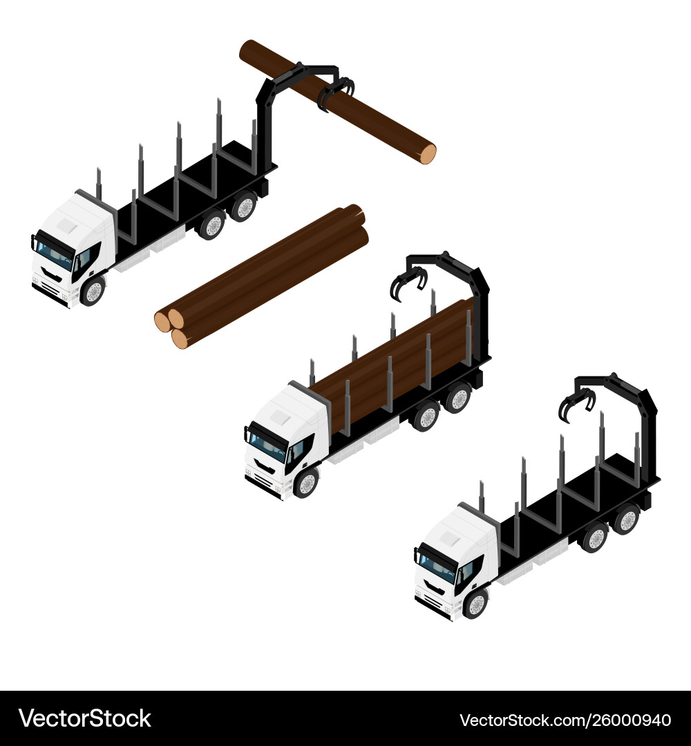 Logging truck isometric view isolated on white Vector Image