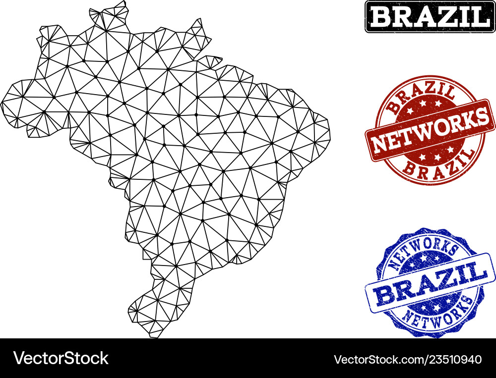Polygonal wire frame mesh map of brazil Royalty Free Vector