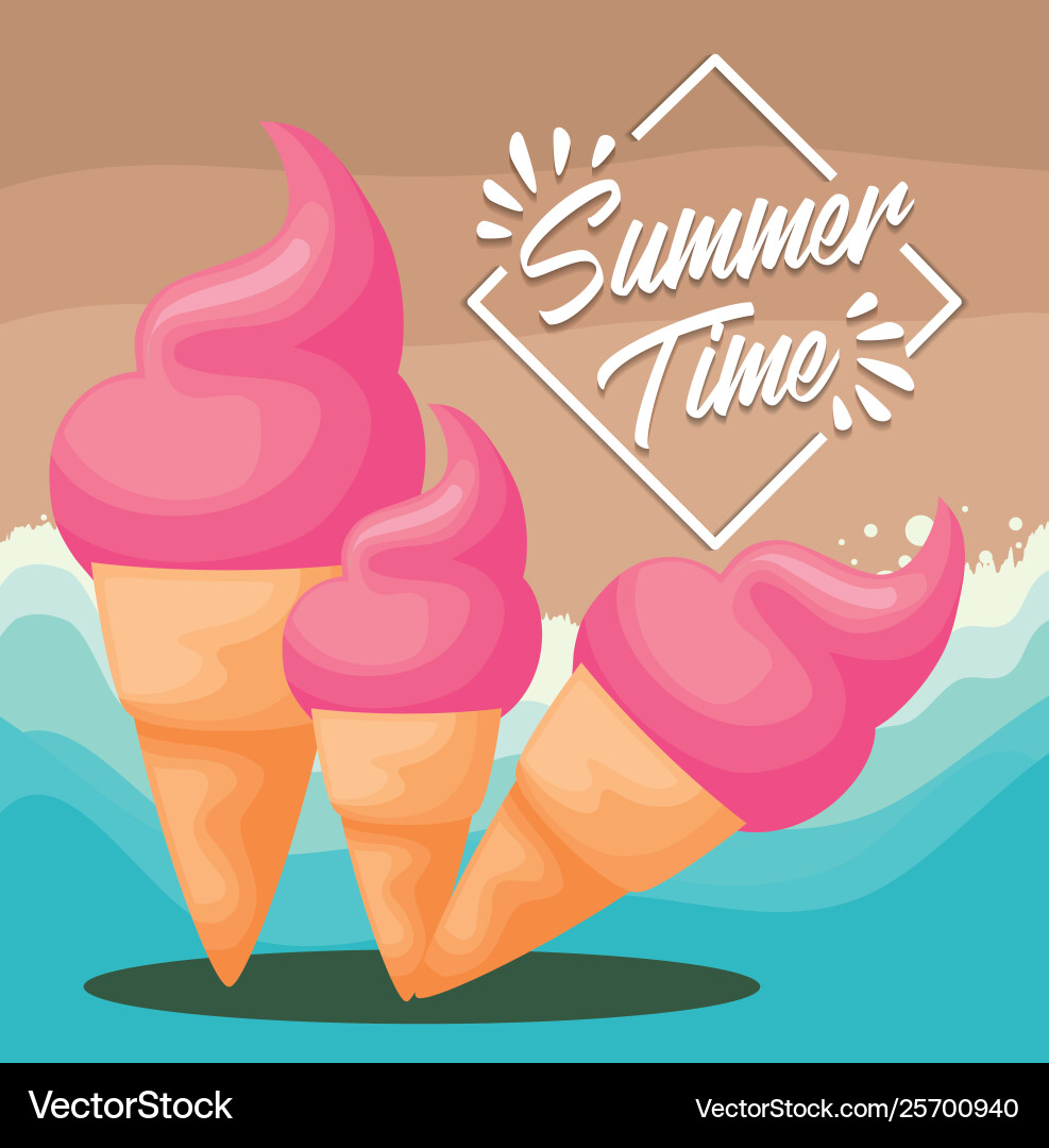 Summer beach poster with set ice cream Royalty Free Vector