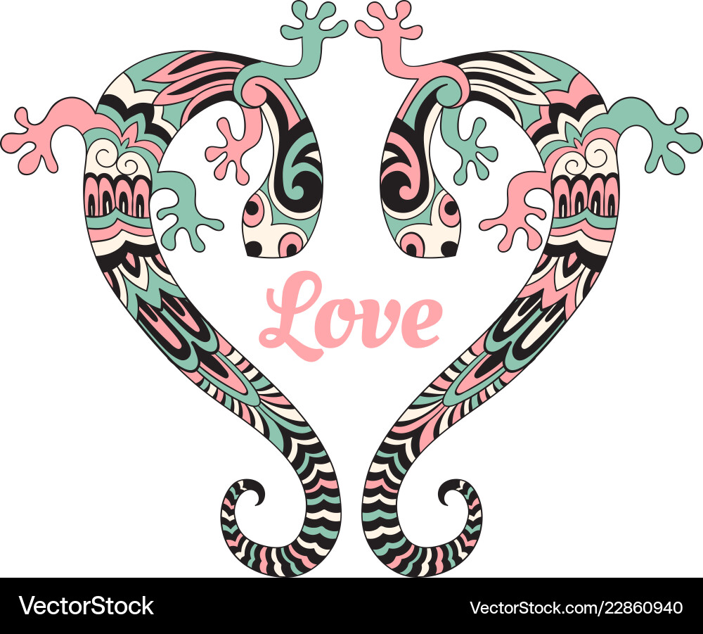 Valentines card with love lizards Royalty Free Vector Image