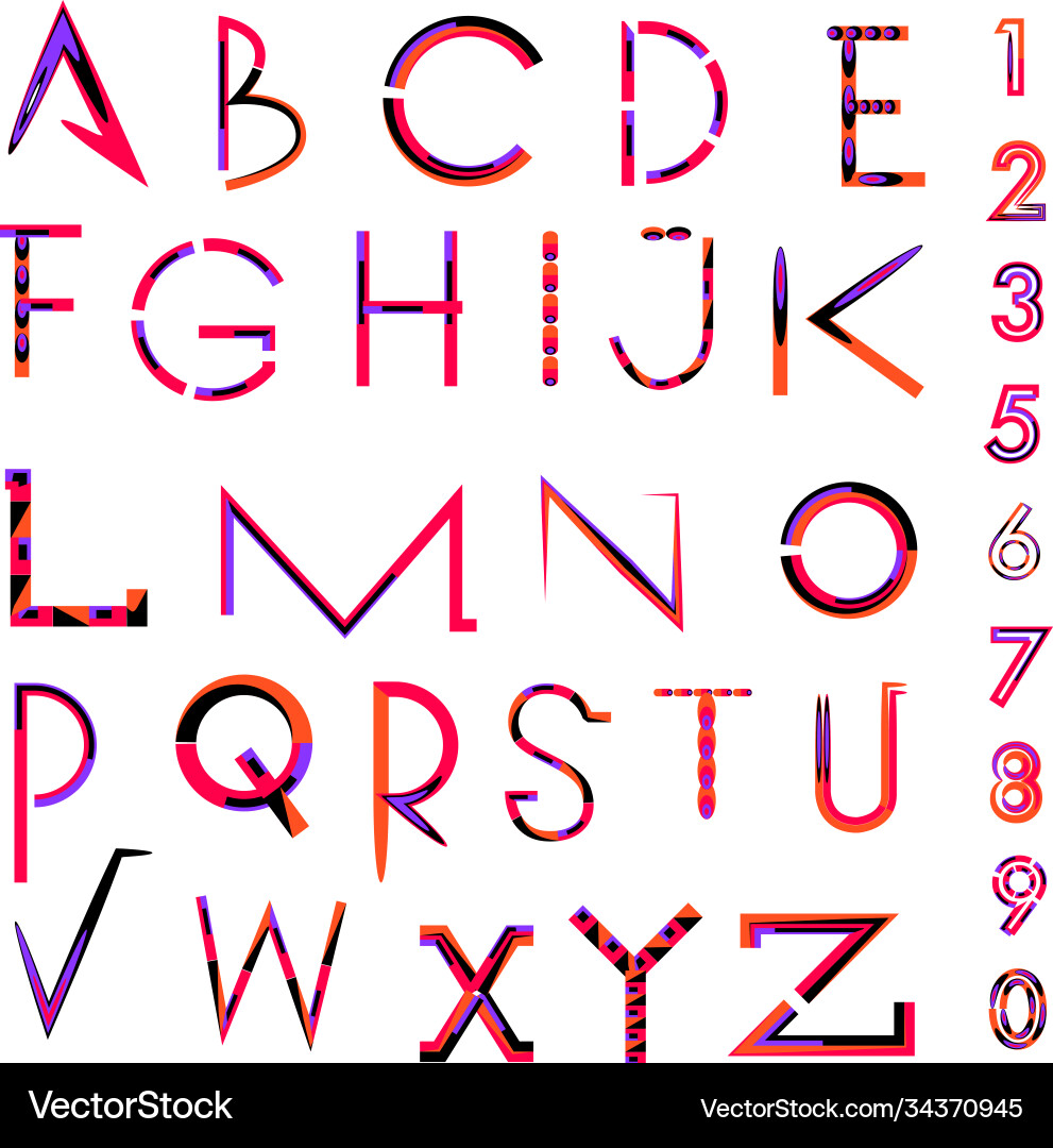 Abstract colorful font and alphabet Royalty Free Vector