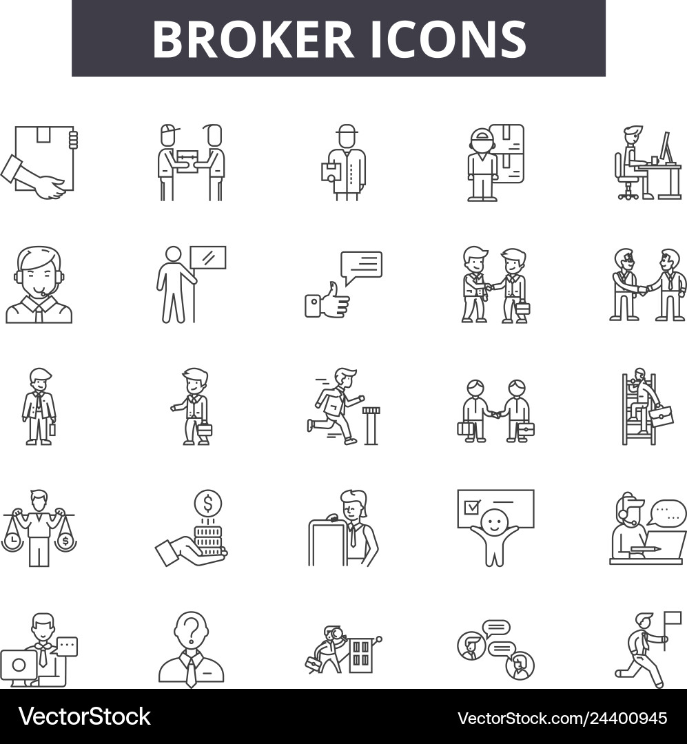 Broker line icons for web and mobile design Vector Image