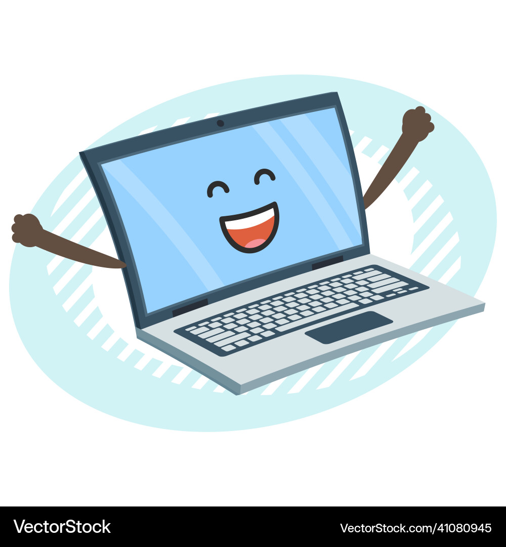Cartoon laptop character joyfully jumping Vector Image