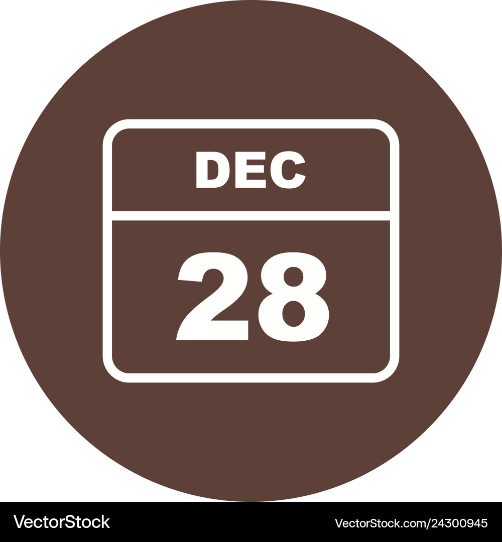 December 28th date on a single day calendar Vector Image