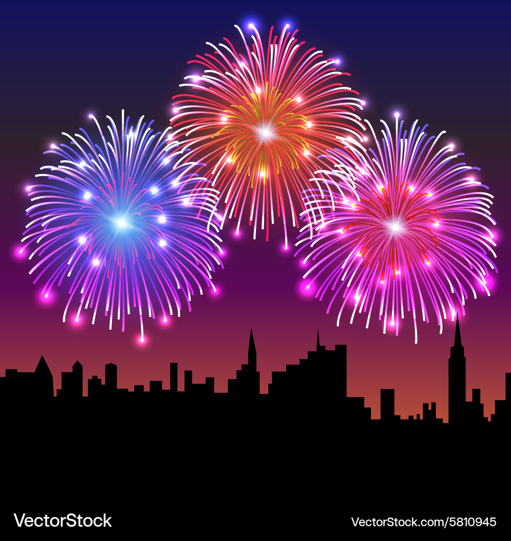 Fireworks on the night city Royalty Free Vector Image