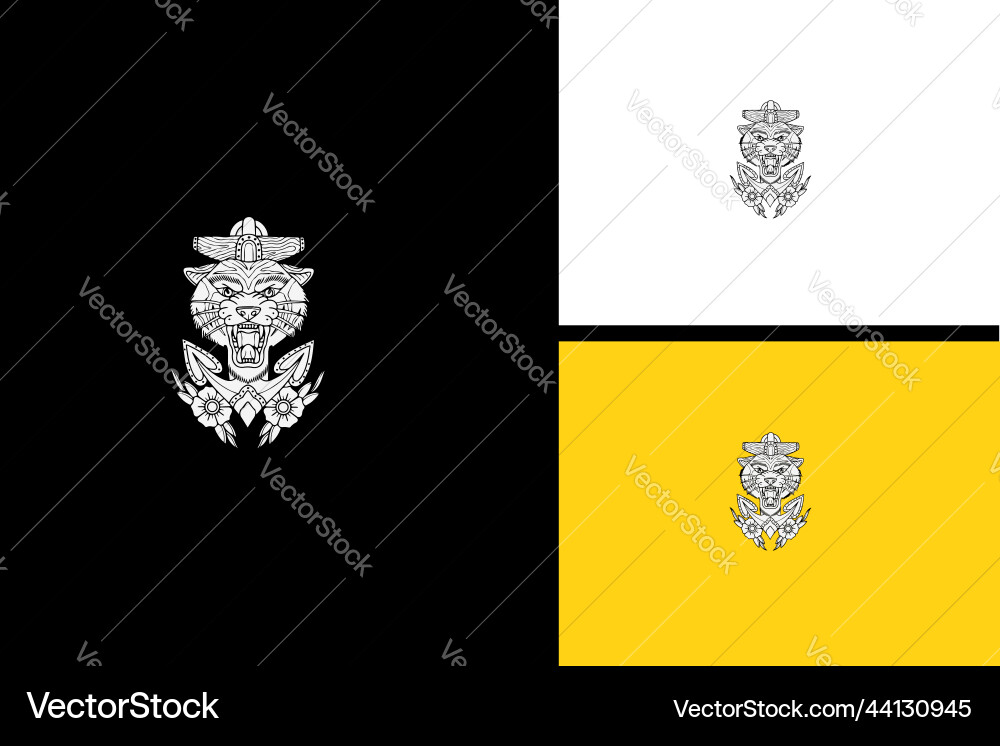 Head tiger and anchor line art Royalty Free Vector Image