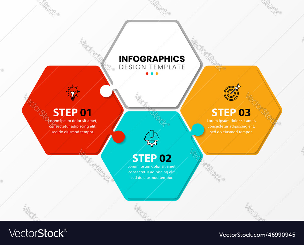 Infographic template hexagons with 3 steps Vector Image Infographic template hexagons with 3 steps Vector Image